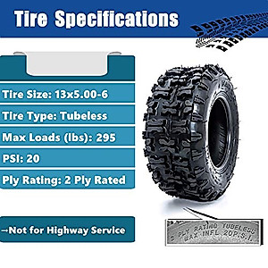 UCUT 13x5.00-6 Turf Tires for Lawn and Garden Mower, 13x5x6” Lawnmower Tires ,2PR,Tubeless,295LBS Capacity,(2 PCS)