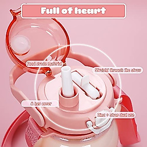 Kawaii Bear Straw Water Bottles Love Large Water Cups Strap for Kids Girls Gifts School Sports Daily Life Milk Tea Juice Travel Drinking Bottled Water Cute Portable Leakproof (Brown)