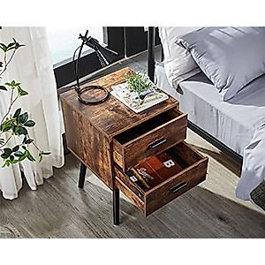 Hoorlang Wooden Night Stand with 2 Drawers Storage Cabinet, Bedside Table for Bedroom Or Mid-Century End Table for Living Room-Rustic Brown HLET03F
