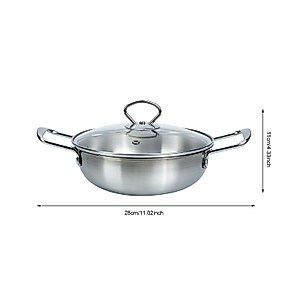 Pan with Lid Camping Cookware Stainless Steel Hot Pot Pot Without Divider Double Dry Handle Cooking Pot with Lid for Induction Cooktop Gas Stove 18cm Stock Pot Chinese Hot Pot