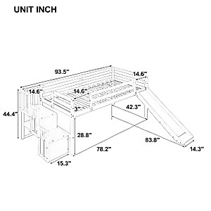 Harper & Bright Designs Twin Loft Bed with Slide and Stairs, Solid Wood Kids Loft Bed with Full-Length Safety Guardrails, for Girls Boys – Gray
