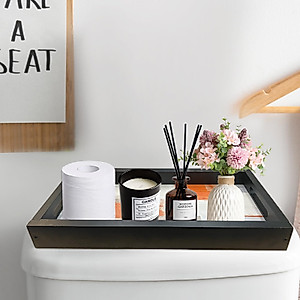 LNOND Bathroom Counter Tray, Black Abstract Toilet Tank Tray Bathroom Organizer Decor Box, Wood Bathroom Vanity Tray for Counter Decor Dresser Tops-13.7" x 5.9" x 1.6"