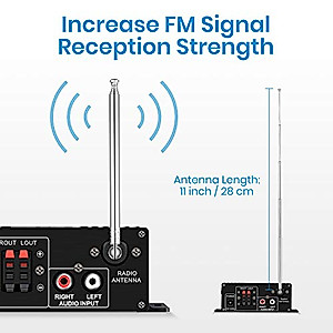 Moukey Mini amplifier home audio Bluetooth 5.0 for speakers- 50W 2 Channel Power Audio Receiver FM USB, AUX, with Remote Control, Power Supply for Car Home use, Tablets, Phones, Computers - MAMP2