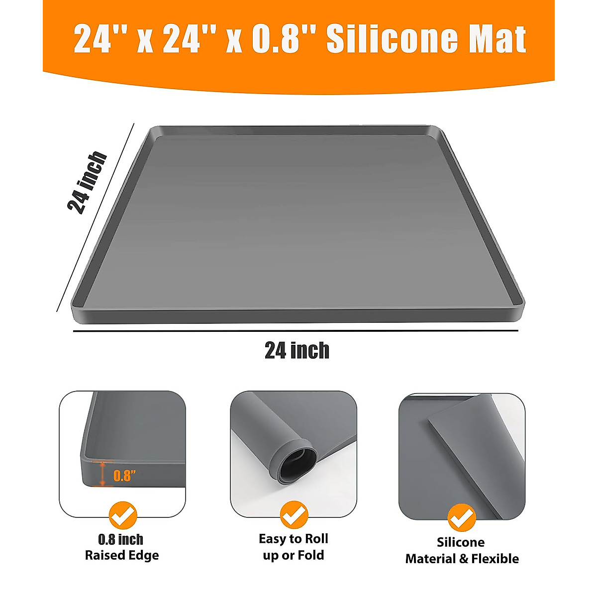 Mini Fridge Mat, 24''x24'' X0.8'' Mini Fridge Drip Trays Mat for Carpet Floor, Under Refrigerator Mat AC Conditioner Drip Pan, Silicone Mat for Refrigerators, Washing Machines, Dryers, Wine Coolers