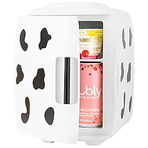 Cooluli Skincare Mini Fridge for Bedroom - Car, Office Desk & Dorm Room - Portable 4L/6 Can Electric Plug In Cooler & Warmer for Food, Drinks, Beauty & Makeup, 12v AC/DC & Exclusive USB, Cow Print