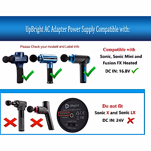 UpBright 16.8V AC/DC Adapter Compatible with LifePro Life Pro Sonic Mini LPSNCBLU LPSNCMRED Fusion FX LPFSNFXBLU LPSNCBLUE LPD6 3801A FusionX SonicPro Massage Gun K25V170100U Battery Charger (NOT 24V)