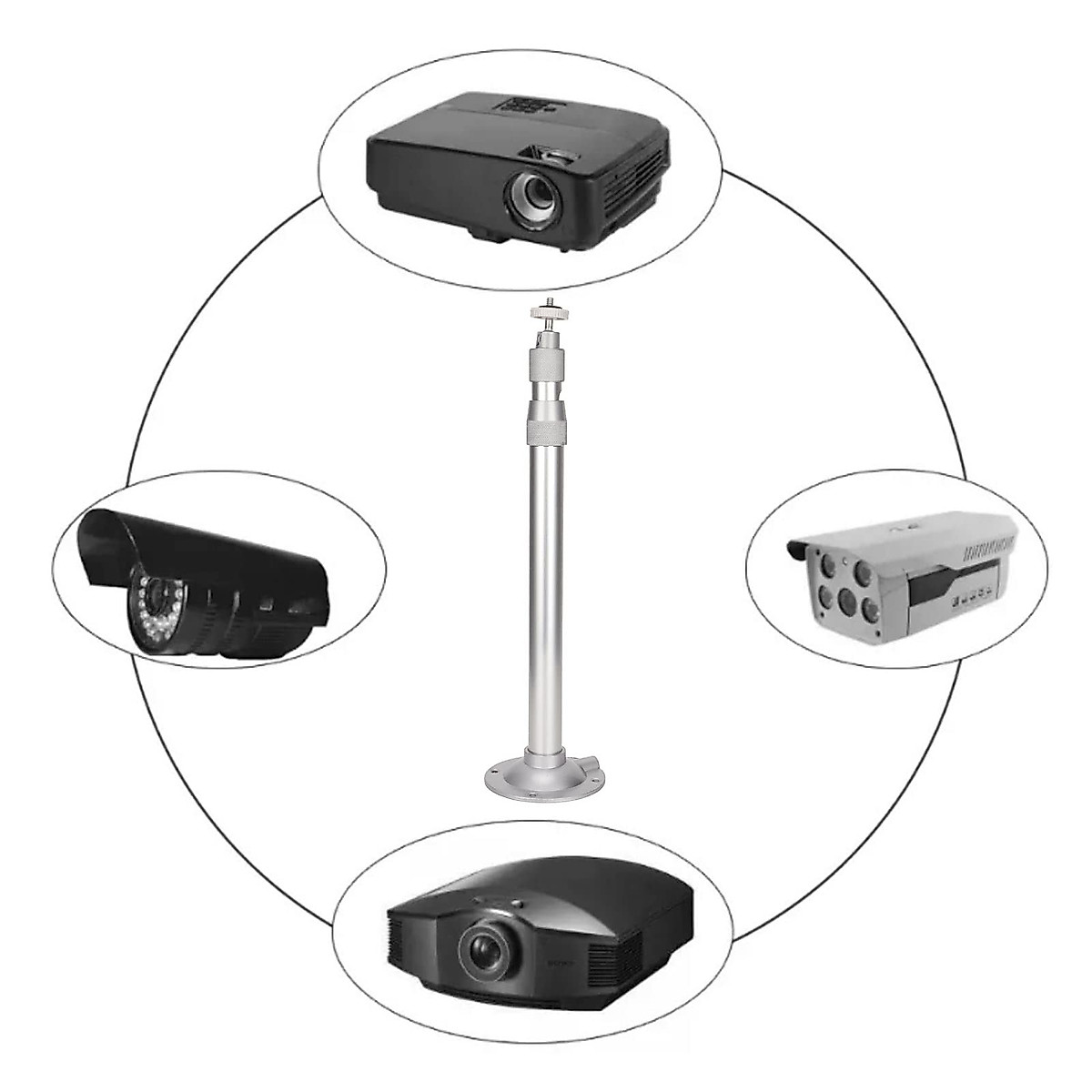 Mini Projector Wall Mount, Universal Projector Ceiling Mount, 360° Rotatable Head with Extendable Length, Projector Stand Fits Flat or Sloped Ceiling Height for LCD DLP Projectors