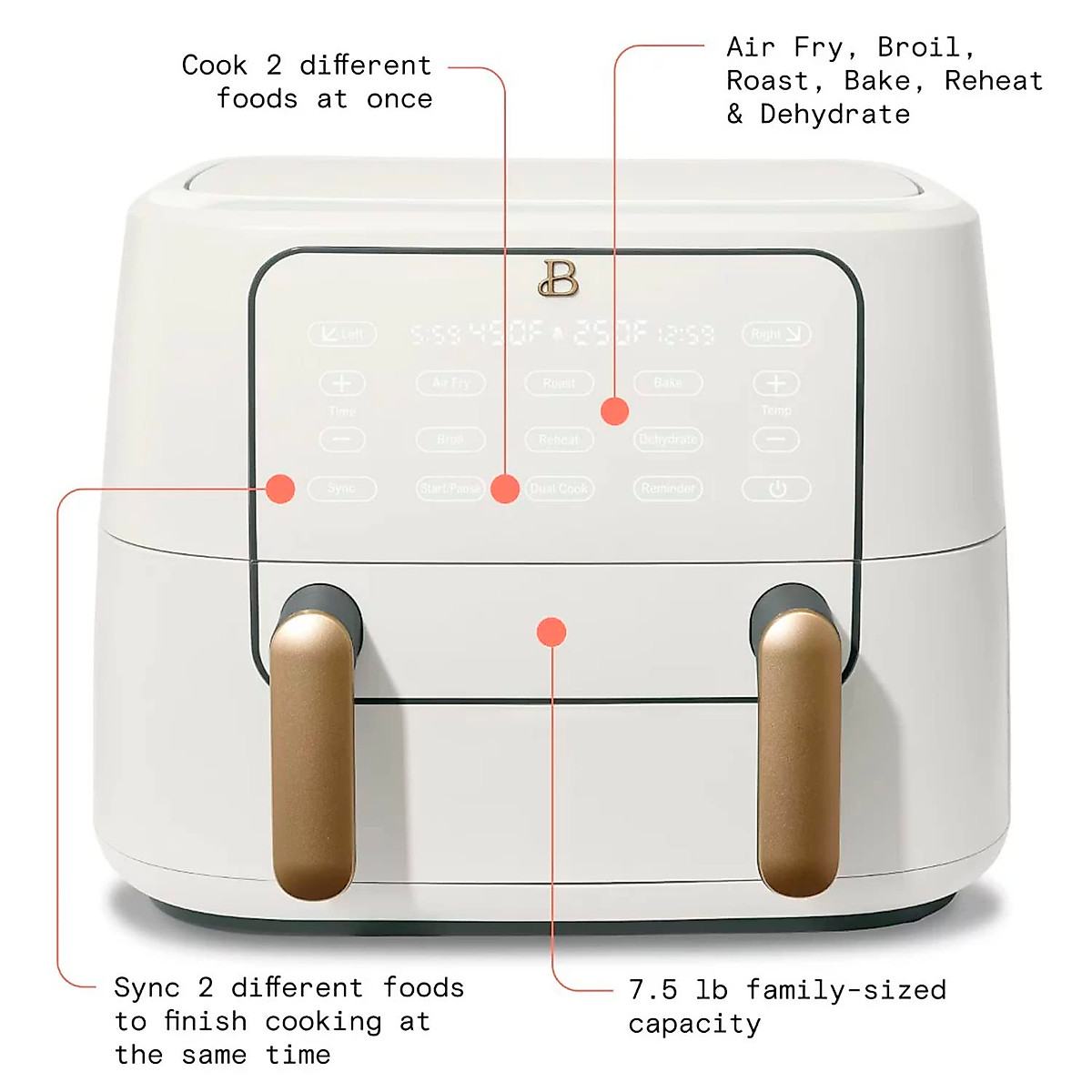Beautiful 9QT TriZone Air Fryer, by Drew Barrymore (White Icing)