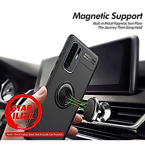 iCoverCase Compatible with Huawei P30 Pro Case with Ring Holder, Rotatable Matal Ring Kickstand [Work with Magnetic Car Mount] Shockproof Anti-Scratch Ultra-Slim Protective Case (All Black)