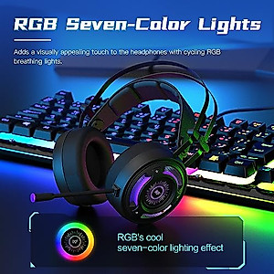 iKF Kira Gaming Wired Headphone for PC - Computer with Noise Cancelling Mic,7.1Surround Sound,50MMDriver -Headset with Call Noise Cancelling for PS4/PS5, Laptop, Office（Black）