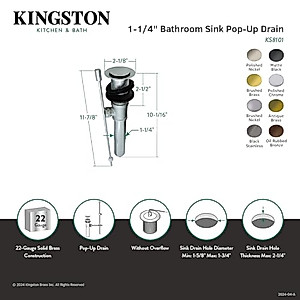 Kingston Brass KS8100MB Concord Bathroom Sink Drain, 7-13/16" Length, Matte Black
