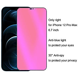 BWEDXEZ 2 Pack Anti-Blue Privacy Tempered Glass Suit for iPhone 12 Pro Max Mirror Anti-Spy Screen Protector Anti-Peeping Film Electroplated Gradient Colorful 9H Hardness Anti-scratch 6.7 inch