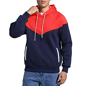 Niceif Men's Midweight Fleece Pullover Hoodies Casual Color Block Hooded Sweatshirt with Pockets, Red Navy M