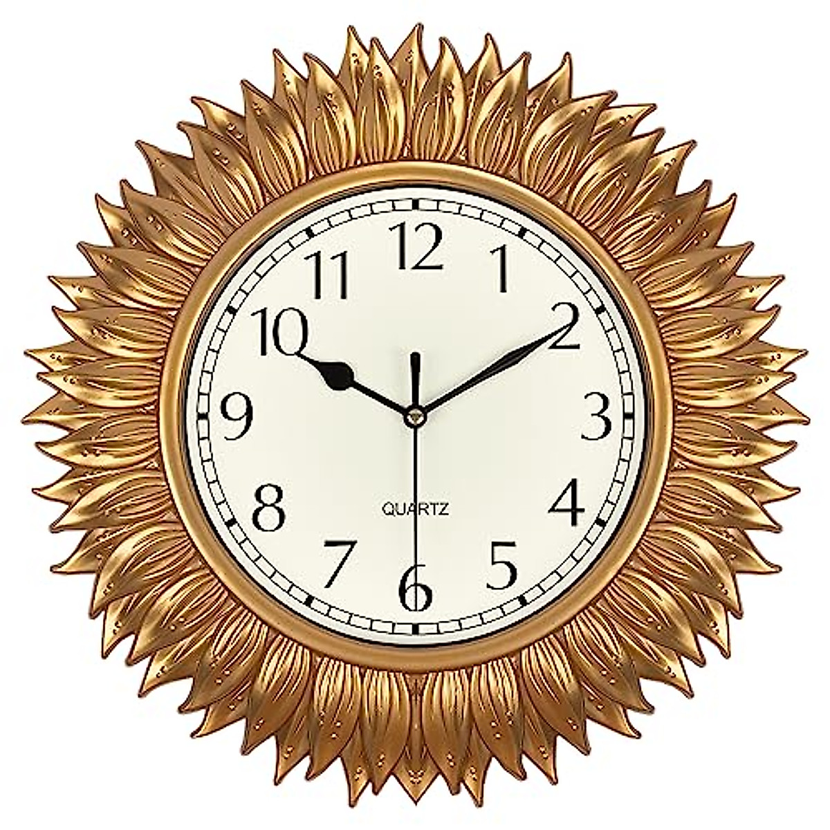 SkyNature Wall Clocks Battery Operated, 12 Inch Boho Sunflower Wall Clock for Living Room Decor, Silent Non-Ticking Small Analog Clock for Kitchen, Bedroom, Bathroom, Office - Gold