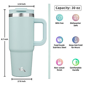 Konokyo 30 oz Tumbler with Handle and 2 Straws,2 in 1 Lid Insulated Water Bottle Stainless Steel Travel Coffee Mug,Blue Haze