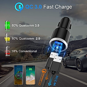 Bluetooth Car Adapter, Wireless Bluetooth 5.0 FM Transmitter for Car, QC 3.0 Fast Car Charger, MP3 Music Player Hand-Free Call 7 Colors LED Backlit Dual USB Ports TF Card AUX