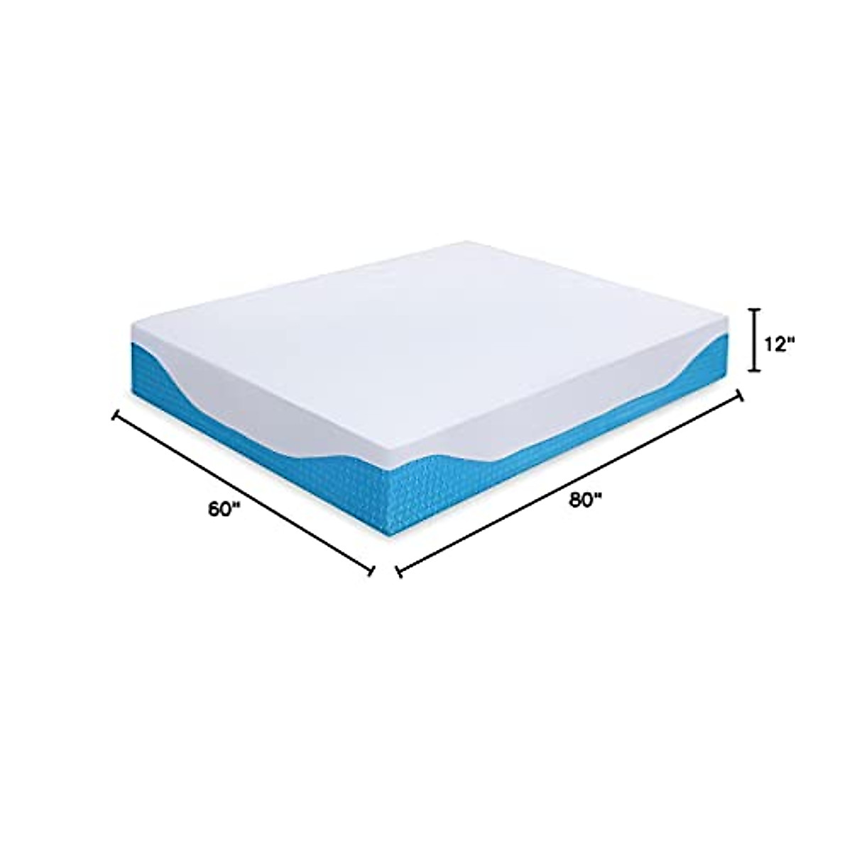PrimaSleep 12 Inch Multi-Layered I-Gel Infused Memory Foam Mattress | White/Blue | Queen