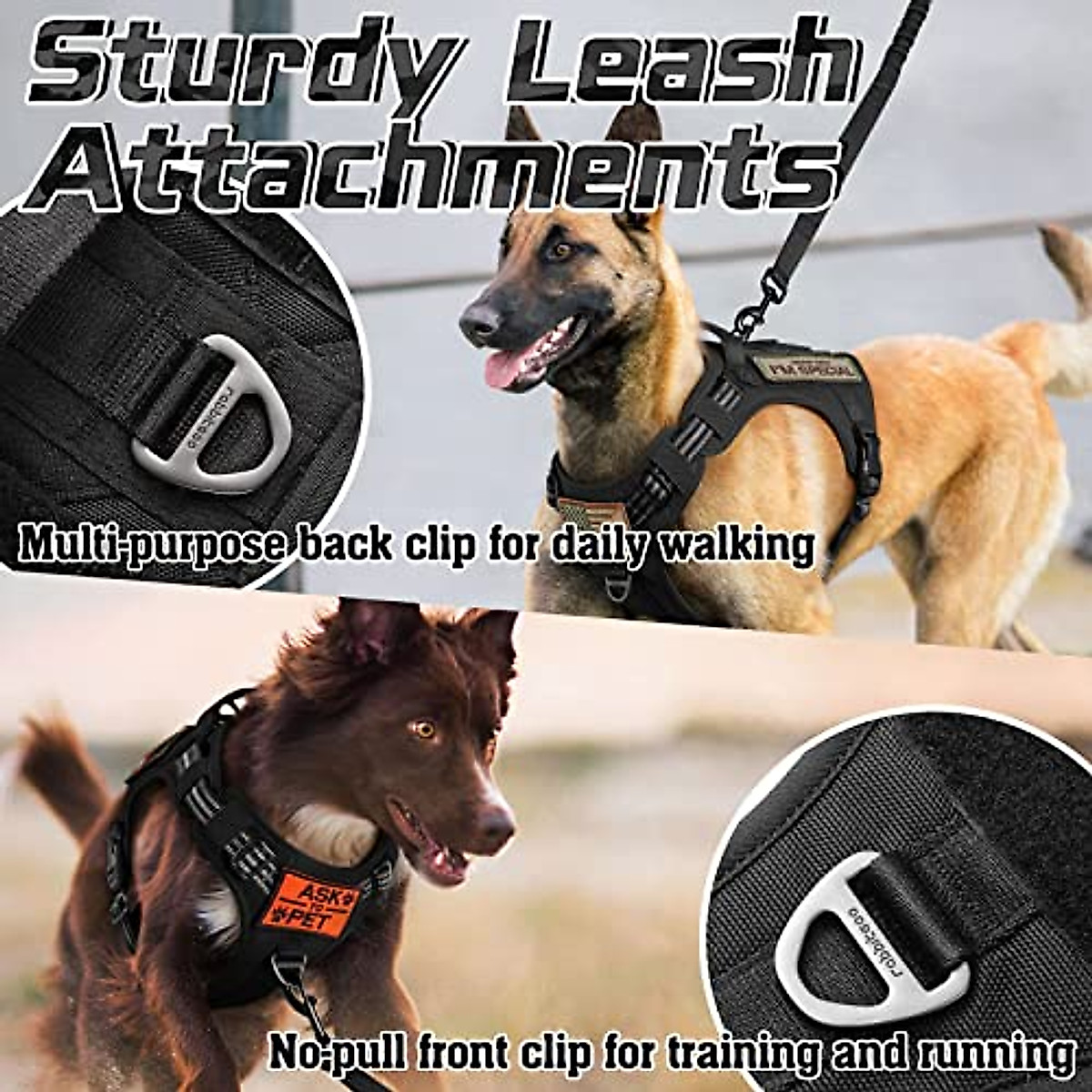 rabbitgoo Dog Harness No Pull, Military Dog Harness for Large Dogs with Handle & Molle, Easy Control Service Dog Vest Harness Training Walking, Adjustable Reflective Tactical Pet Harness, Black, L