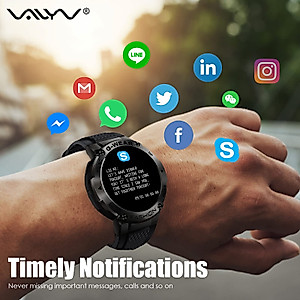 VALYV Fashionable Smart Watch for Men, Fitness Tracker Watch with Bluetooth Calling Heart Rate Monitor Military Tactical Sports Watch Activity Trackers for Huawei Samsung Android iOS Phone (Black)