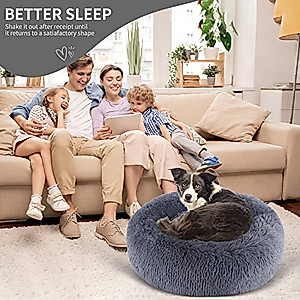 ZEJEUER Cat Bed, Small Dog Bed, Round Donut Washable Plush Fluffy Faux Fur Soft Cushion Beds for Indoor Pets
