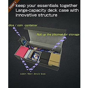 Venssu Card Deck Box, Card Deck Case, Deck Card Box, Leather Large Size Fit 550 Plus Sleeved Cards Compatible with single/double sleeved toploader MTG TCG CCG (Black＆Red)