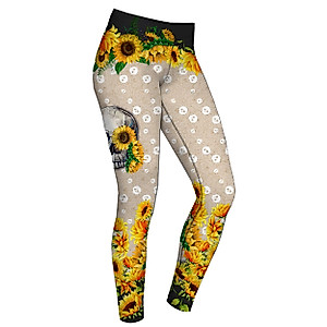 DRZHEAM Women Skull Printed 2 Piece Sweatsuit Outfits Yoga Hollow Out Tank Tops Leggings Activewear (yellow, XL)