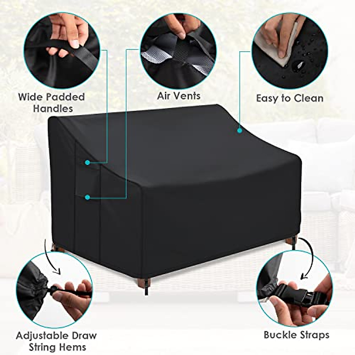 Patio Furniture Covers Waterproof, M Mehoom Outdoor Furniture Covers for Patio Loveseats, 600D UV-Coated Windproof Outdoor Couch Cover 3 Seater with Air Vent & Retractable Rope (79" Wx40 Dx35 H)