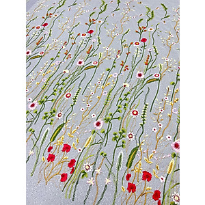 Buchuang Lace Fabric, 2 Yards Beautiful Seaweed Floral Embroidery Lace Tulle Fabric White Mesh Fabric DIY Wedding Sewing AccessoriesParty Dress (White mesh)