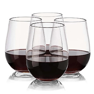 Kaya Elegant Clear Stemless Disposable Plastic Wine Glasses - 16 oz. (16 Pack) - Perfect for Parties, Weddings & Catering