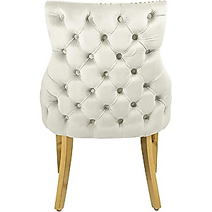 Meridian Furniture Collection Modern | Contemporary Velvet Upholstered Dining Chair with Tufted Back and Gold Sturdy Stainless Steel Legs, Set of 2, 24" W x 25.5" D x 37.5" H, Cream