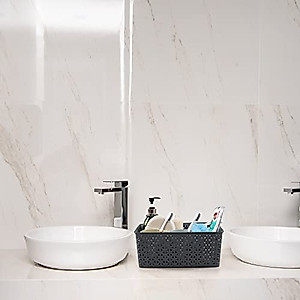 Saedy Plastic Storage Baskets, Deep Grey Basket Bin, 4-Pack