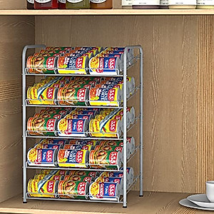 HEOMU 5 Tier Can Rack Organizer, Can Storage Dispenser Holder, Canned Food Storage Organizer for Kitchen Pantry Cabinets Organization and Storage, Silver