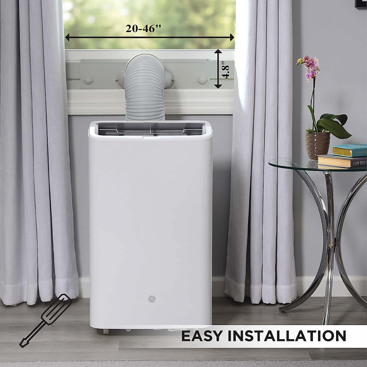 GE 3-in-1 Portable Smart Home Air Conditioner, Dehumidifier & Room Fan | 13,500 BTU | Easy Install Kit Included | Complete With Wifi & Auto-Evaporation Technology | Cools up to 550 Square Feet | 115V