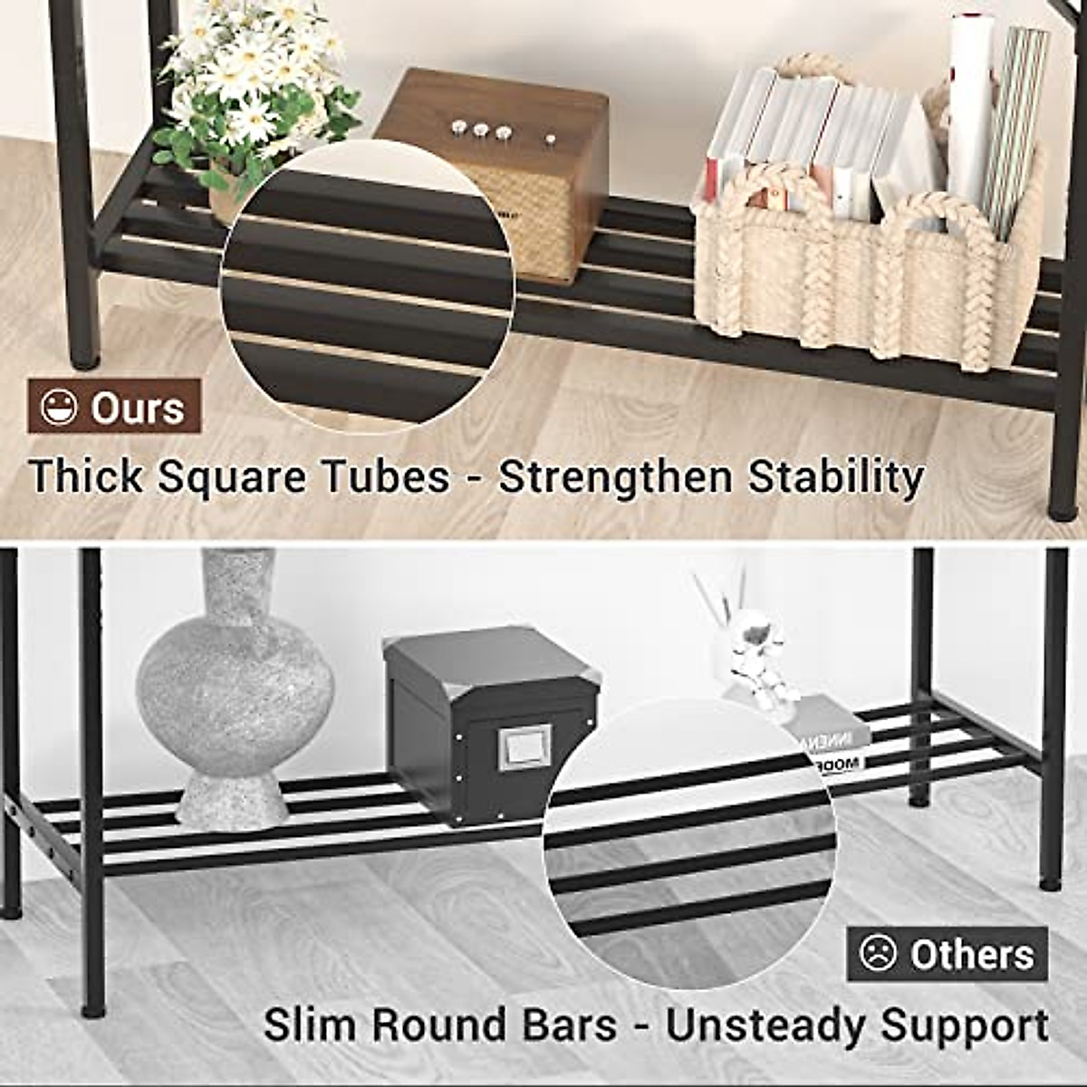 Narrow Console Table with Power Strips, Sofa Table with Storage Shelves for Living Room, 2-Tier Foyer Table for Entryway, Hallway, Behind Couch, Kitchen Counter, 39'', Black & White