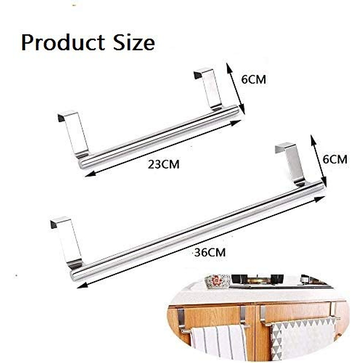 Kitchen Towel Holder Over Cabinet Door Tea Towel Hanger, Door Hook for Universal Fit on Inside or Outside of Cupboard Doors, Stainless Steel -23CM