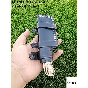 Ottoza Handmade Small Knife Sheath - Leather Knife Sheath RIGHT HAND Bushcraft Knife Sheath - Hunting Knife Sheath - Survival Knife Sheath - Horizontal Carry Black TOP GRAIN LEATHER No:171