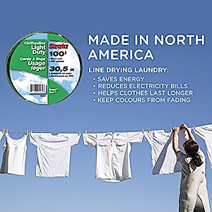 Strata 100 Feet Clothesline Outdoor Heavy Duty Galvanized Wire Steel Cable, Green PVC Coating - Clothes Line Wires for Outside Laundry Drying