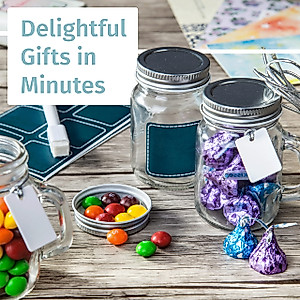 Otis Classic Glass Mason Jars - Mini Mason Jar Glasses with Lids & Handles for Halloween Decorations & Fall Décor, 3.4 Ounce Pack of 12 Mini Mason Jars with 18 Chalkboard Stickers, 20 Labels & Pen