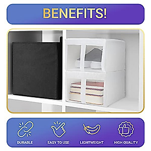 APQ Closet Storage Boxes with Lids, Hook and Loop Fasteners, 13.5 x 8.75 x 6.25, Pack of 4 White Fabric Boxes for Storage, Roomy Dense Oxford Cloth Collapsible Storage Box, Odorless Fabric Storage Box