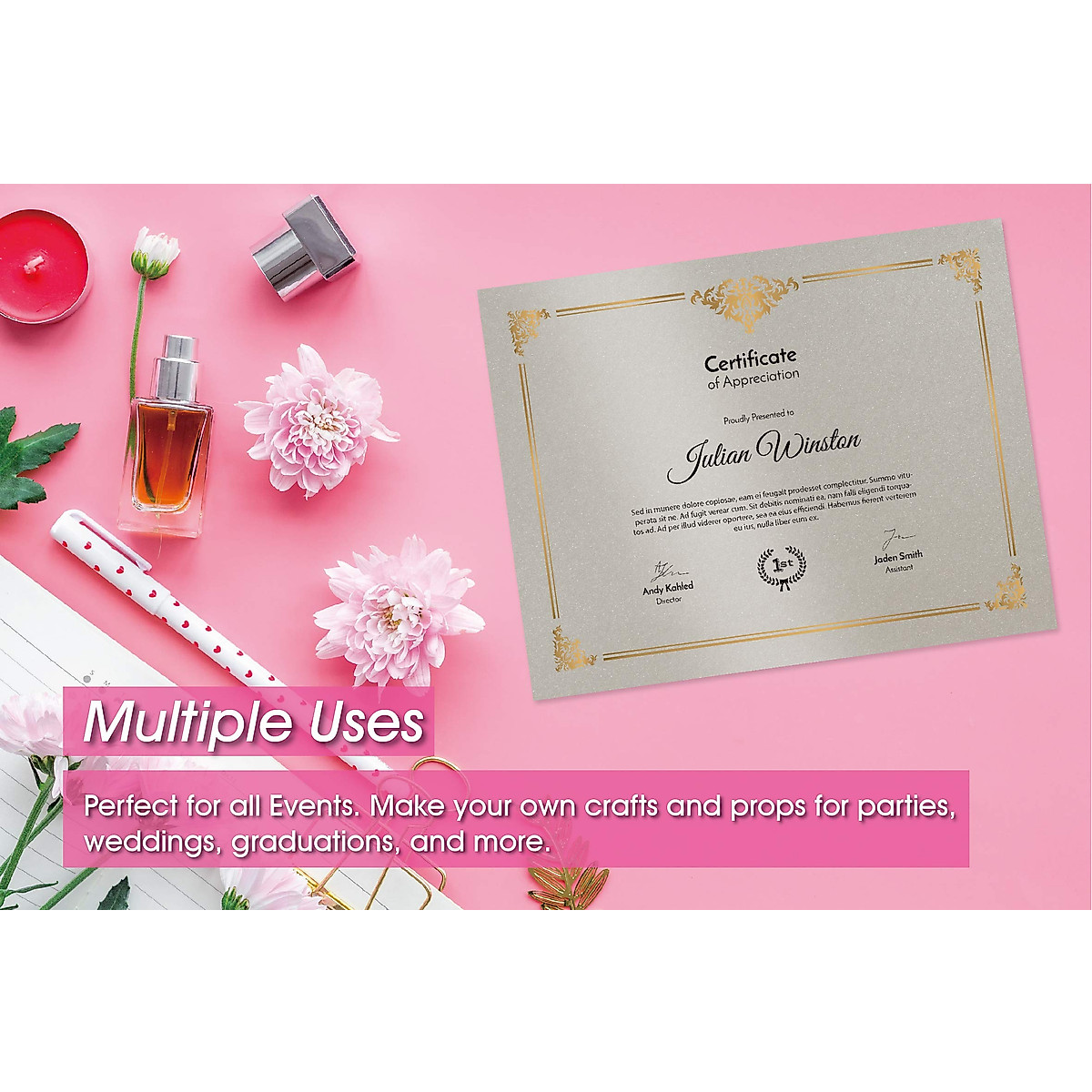 Silver Metallic Paper - 100-Pack Silver Shimmer Paper, Paper Crafting Supplies, Perfect for Flower Making, Ticket, Invitation, Stationery, Scrapbook Use, Printer Friendly, 120 GSM, 8.5 x 11 Inches