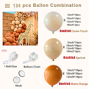 Burnt Orange Double-Stuffed Balloons 134Pcs Boho Balloon Garland Arch Kit, Terracotta Fall Balloons for Birthday Baby Shower Party Decoration