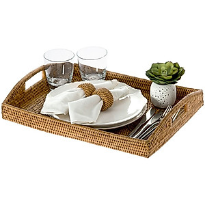 KOUBOO 1020042 La Jolla Rattan Rectangular Serving Tray, 18" x 13.5" x 3.5", Honey Brown, Large