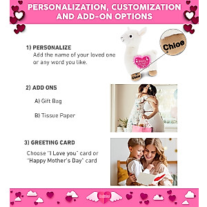 DolliBu Happy Mother's Day Super Soft Plush White Llama Figure - Cute Stuffed Animal with Pink Heart Message for Best Mommy, Grandma, Wife, Daughter - 9" Inches