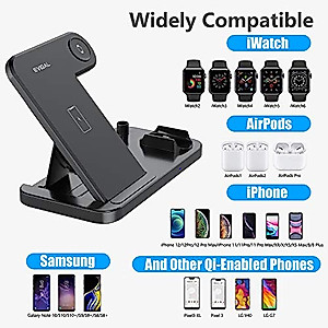 EVIGAL 4 in 1 Wireless Charger, Qi-Certified Fast Charging Station Compatible Apple Watch & AirPods & Apple Pencil, iPhone 14/13/12/11/11Pro/X/XS/XS Max/XR/8/8Plus, Samsung (with QC3.0 Adapter)