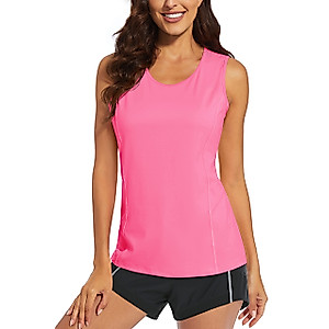 MAGCOMSEN Womens Sleeveless Workout Tank Tops Running Dry Fit Activewear Tank Tops Summer Fitness Gym Tank Tops Rose 2XL