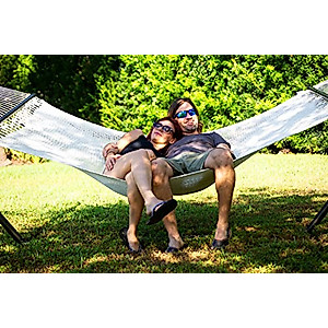 Bliss Hammocks BH-415 2-Person Weekender 12’ Long Deluxe, 4 mm Thick Handwoven Polyester Rope, Patio Yard Poolside Outdoor Hammock, 55-Inch Spreader Bar Supports up to 450 lbs, Natural