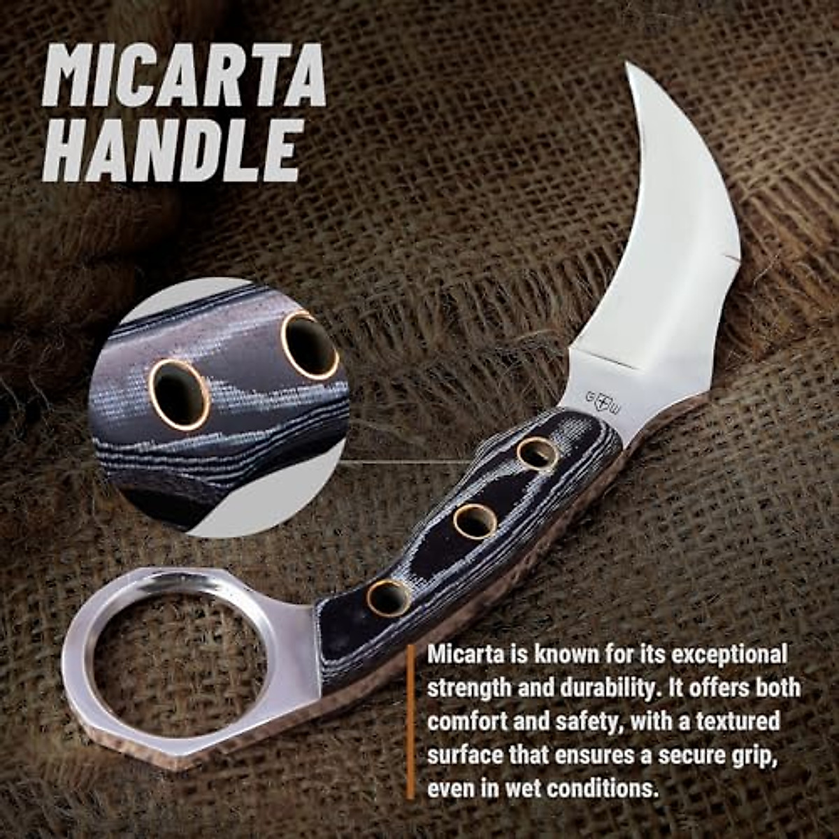 Tactical Karambit Knife with Sheath - Micarta Handle - Fixed Mirror Polished 440C Steel Blade - Small Karambits for Camping Hunting Survival EDC for Men and Women - Fathers Day Gift 2534