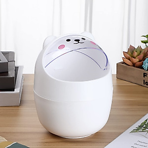Veemoon Desktop Mini Trash Bin with Shake Lid Cute Trash Can Countertop Garbage Storage Bucket Wastebaskets Small Waste Bin for Desk Car Office Kitchen- White