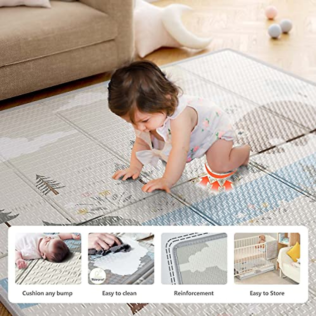 Fodoss Baby Play Mat, 47x47inch Play Mat, 0.4 in Thick Waterproof Playmat for Babies, Foldable Play Mat for Small Baby Playpen, Small Spaces