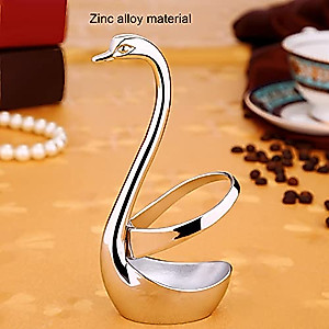Creative Dinnerware Set, Decorative Swan Base Holder with 5 Forks or 5 Spoons for Coffee, Fruit,Dessert, Zinc Alloy Tableware Mirror Polished Spoon Fork Set (5 Spoons)